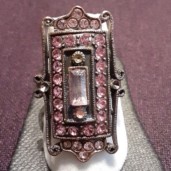 Jewelry | Rectangular Pink And Copper Tone Adjustable Ring | Poshmark